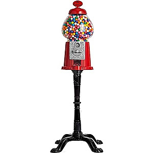 Gumball Machine - 15 Inch Candy Dispenser with Stand for Bubble Gumballs - Heavy Duty Red Metal with Large Acrylic ShatterProof Bowl - Easy Twist-Off Refill - Free or Coin Operated - by The Candery