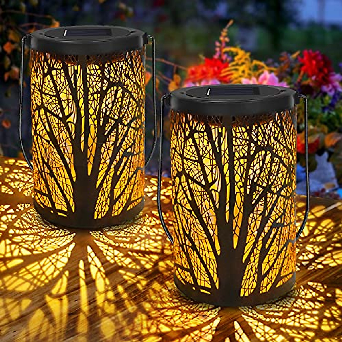 Solar Lantern Outdoor Lights for Decorative Atmosphere Hanging Garden Lantern Cylindrical Table Lamp Night Light Warm Lighting for Courtyard, Party, Walkway,Terrace, Garden, Lawn (2 Pack)