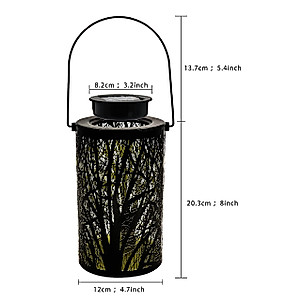 Fovasen Hanging Solar LED Candle Lanterns, Farmhouse Retro Metal Table Lanterns Rounded Decorative Outdoor Lights Waterproof Solar Lamp with Handle for Garden, Patio,Porch,Yard,Fireplace and Tabletop