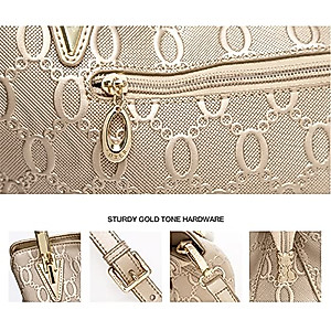 Leather Handbags for Women, Split Cowhide Lock Chain Pattern Ladies Top-handle Bag with Adjustable Shoulder Strap Women's Pocketbooks Tote Bag Womens Leather Crossbody Purses and Handbags (Gold)