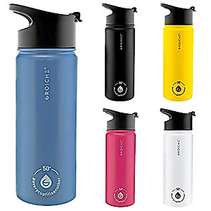 GROSCHE Chicago Steel Infuser Bottle, tea infuser flask, infuser water bottle thermos, Insulated Stainless Steel flask with tea infuser (Blue, 16 fl oz)