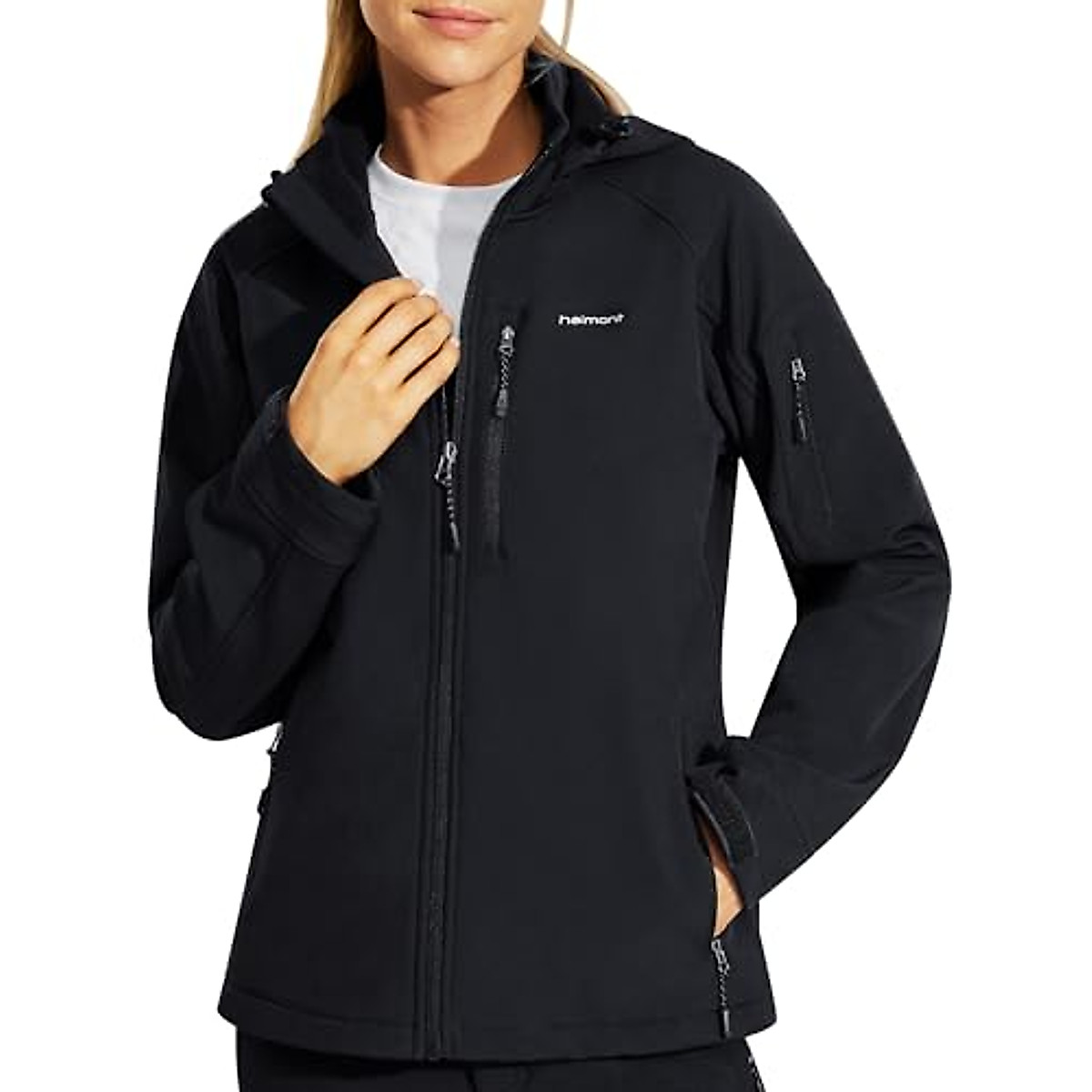 Haimont Women’s Water Resistant Fleece Lined Jackets with Hooded Softshell Windproof Outdoor Skiing Zip Pocket Winter Coat Black XL