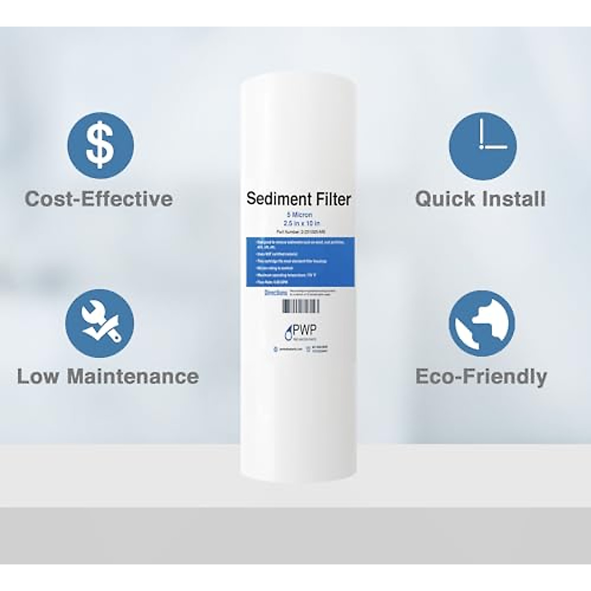 Sediment Melt Blown Water Filter Cartridge Standard 2.5x10" 5 Micron 25 Pack