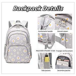 Daisy-Print School Backpack Set with Lunch Kits Bookbag for Teenager Girls 3pcs Gradient SchoolBag for Primary Student