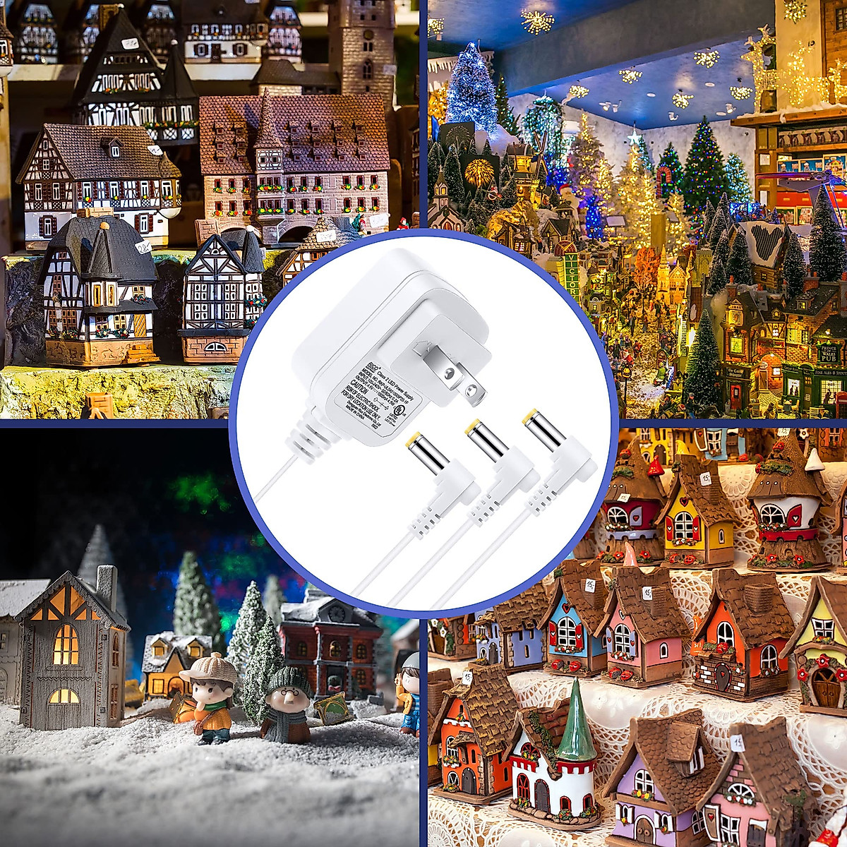 Sumind AC/DC Adapter Compatible with Lemax Lighted Village Accessory # 74254 94563 94565 94566 94527 94564, 4.5V 3 Output Power Adapter for Christmas Village Spooky Town Power Supply Charger (2 Pcs)