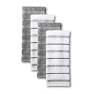 KitchenAid Albany Kitchen Towel 4-Pack Set, Cotton, Grey/White, 16"x26"