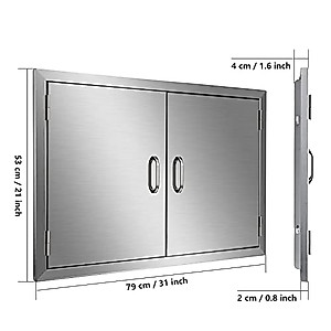 JOMWECL BBQ Access Door, 31W x 21H Inch Grill Double Door, 304 Brushed Stainless Steel Outdoor Kitchen Doors for BBQ Island Grilling Station