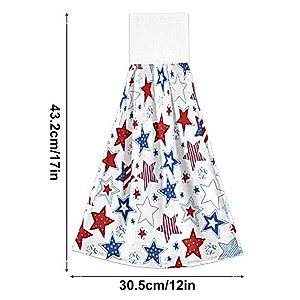 Independence Memorial Day Kitchen Hanging Towel Flag Patriotic 4Th of July Hand Bath Tie Towels Set 2 Pcs Tea Bar Dish Cloths Dry Towel 12 x 17 Inch Soft Absorbent Durable for Bathroom Decor
