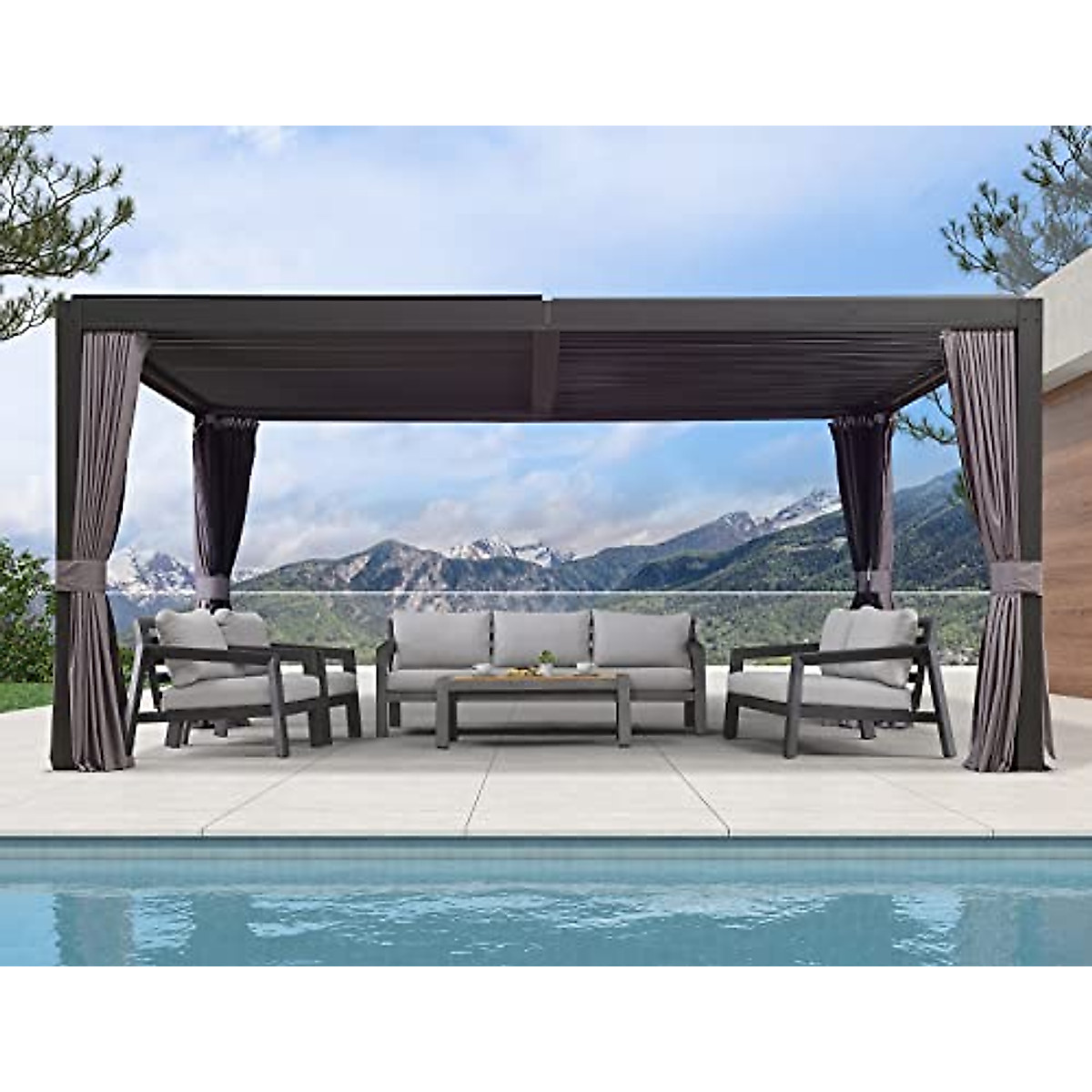 PURPLE LEAF Outdoor Louvered Pergola 12' × 16' Adjustable Metal Roof Hardtop Gazebo