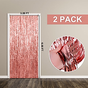 2 Pack Rose Gold Backdrop Birthday Decorations Foil Curtain Backdrop Bachelorette Party Decorations Rose Gold Party Decor Party Streamers Groovy Birthday Decorations Party Backdrop