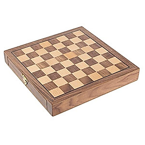 Hey! Play! Classic Strategy Chess Board Game Set - Inlaid Wood Magnetic Chess Board with Storage Drawer for Hand-Carved Staunton Chessmen by Trademark Games,Brown,1.375x9.875x9.875