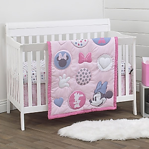 Disney Minnie Mouse Pretty in Pink 3 Piece Nursery Crib Bedding Set, Pink, Grey, Rose