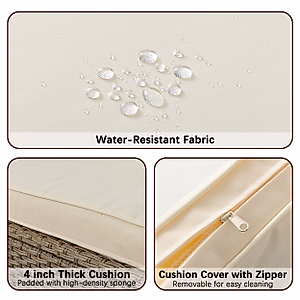 WiberWi Patio Furniture Set 3 Piece Outdoor Sectional Sofa Couch All Weather Rattan Wicker Conversation Set with Acacia Wood Coffee Table for Backyard Porch Garden Balcony, Waterproof, Beige