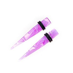 Linkning 50 PCS Ear Stretching Kit 14Gauges-00Gauges Earring Marble Acrylic Taper Piercing Jewlery Sets (Purple)