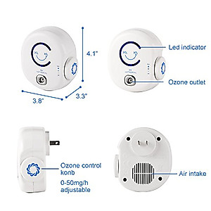 Airthereal B50 Mini Ozone Generator Air Purifier- Removes Odors and Sterilizes Air in Small Spaces Up To 320 Sq Ft - Plug in Mini Air Ionizer, Adjustable Ozone Output of 10-50 mg/h