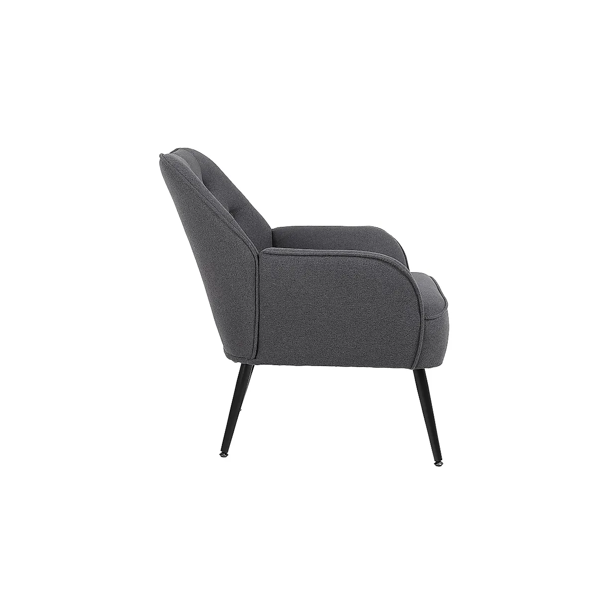 Mid Century Modern Accent Chair Button-Tufted Upholstered Comfy Chair with Linen Fabric Lounge Arm Chairs with Black Metal Legs for Living Room Bedroom (Dark Gray)