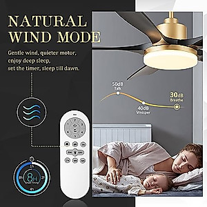 Ceiling Fan with Light 60 Inches Black and Gold, Modern Ceiling Fan with Remote Control, Flush Mount Large Ceiling Fan with LED Lights 5 Blades 6 Speed Reversible DC Motor for Bedroom Dining Room