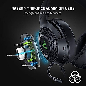 Razer Kraken V3 X Gaming Headset: 7.1 Surround Sound - Triforce 40mm Drivers - HyperClear Bendable Cardioid Mic - Chroma RGB Lighting - for PC - Classic Black