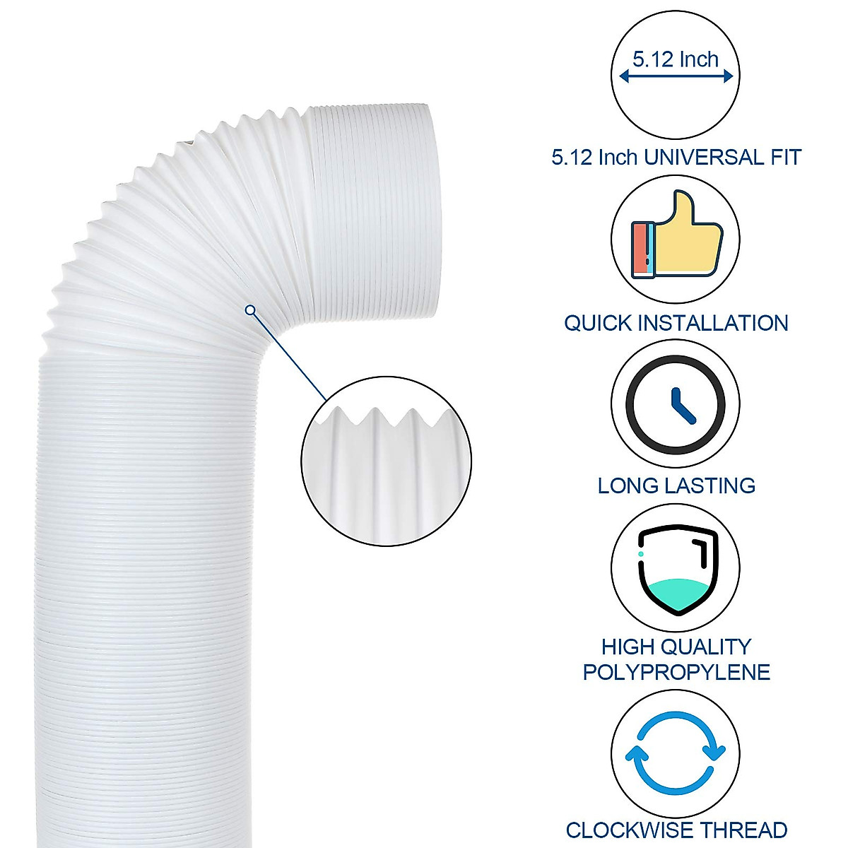 LISHINE Portable Air Conditioner Hose 5 Inch Diameter 59" Length, AC Exhaust Vent Hose Extension, Clockwise Thread Protable Air Conditioner Parts Compatible with for LG, Haier, Delonghi