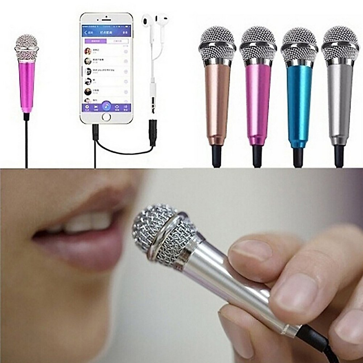 bjduck99 3.5mm Universal Wire Connect Karaoke Metallic Mini Microphone for Cell Phone PC - Silver