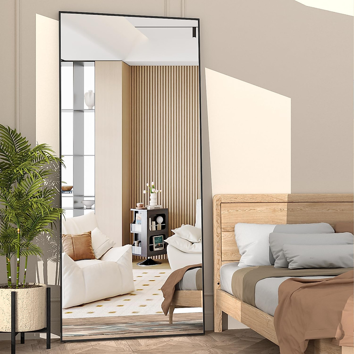 NEUWEABY Full Length Mirror 65"x24" Floor Mirror Large Black Mirror Body Rectangle Mirror for Bedroom Living Room Standing Hanging or Leaning Against Wall Aluminum Alloy Frame
