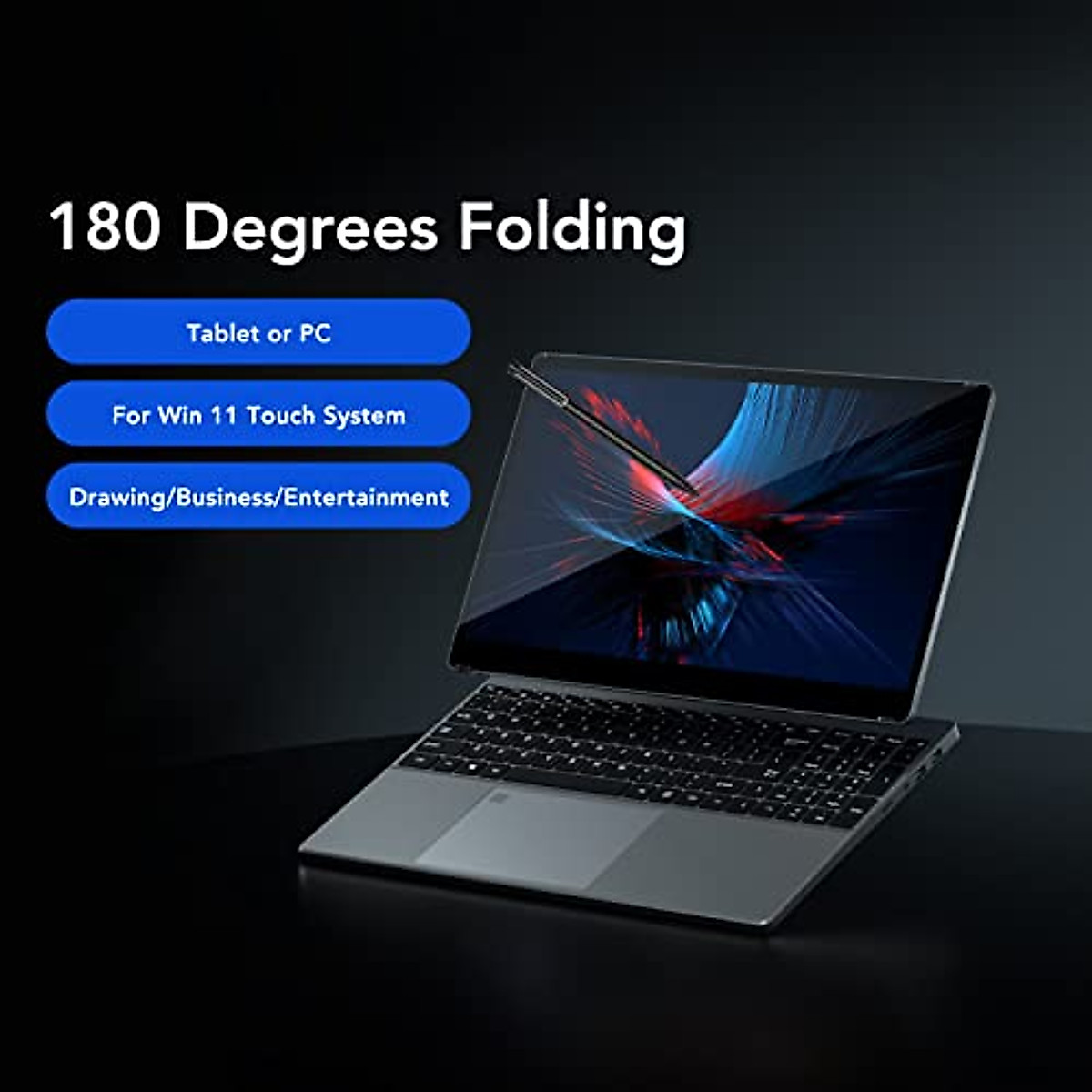 DAUERHAFT Tablet Laptop, Office Laptop RGB Backlit 15.6in Touch Display for Family (12GB+512GB US Plug 2 Pin)