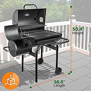 NutriChefKitchen Charcoal Grill Offset Smoker, Portable Stainless Steel Grill, Outdoor Camping BBQ and Barrel Smoker (Black)