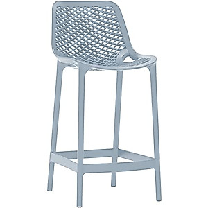 Meridian Furniture 330SkyBlue Mykonos Collection Modern | Contemporary Outdoor Patio Stool with Sky Blue Polypropylene Plastic, Weather Resisting, 17.5" W x 21" D x 38" H, Blue, Set of 4