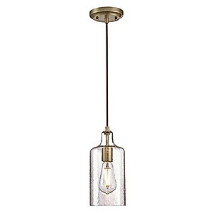 Westinghouse 6371400, Antique Brass Finish with Clear Textured Glass Carmen One-Light Indoor Mini Pendant, 120 Volts