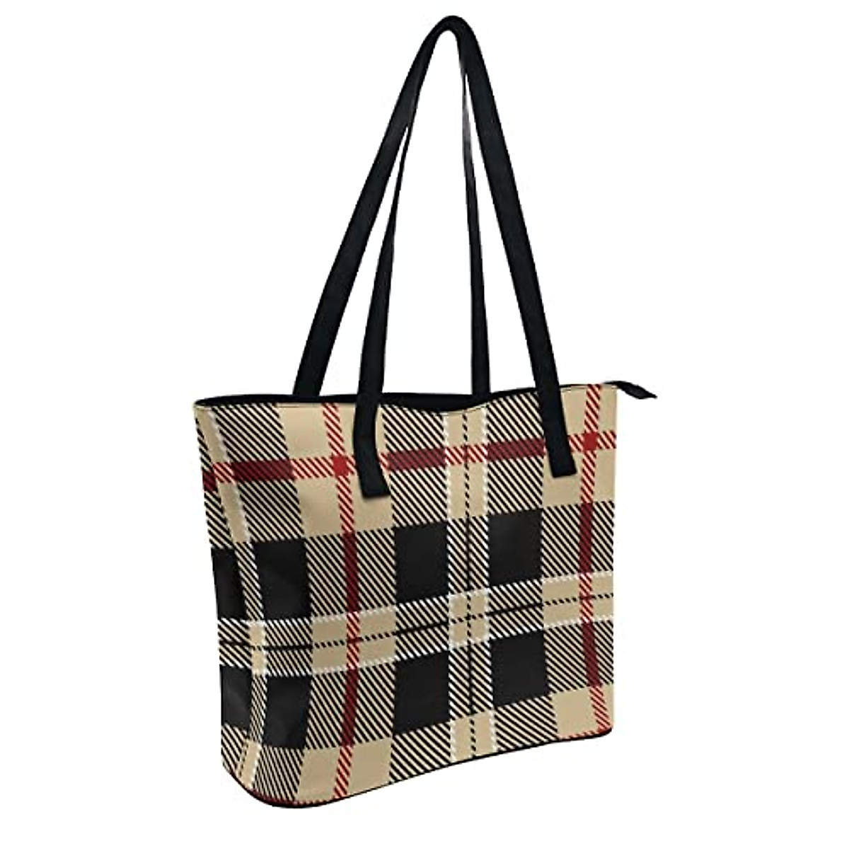 Fashion Hobo Handbags With Zipper Large Capacity Satchel Tote Bag For Women Casual Shoulder Bag Soft Leather Purse Compatible with Tartan Plaid Pattern