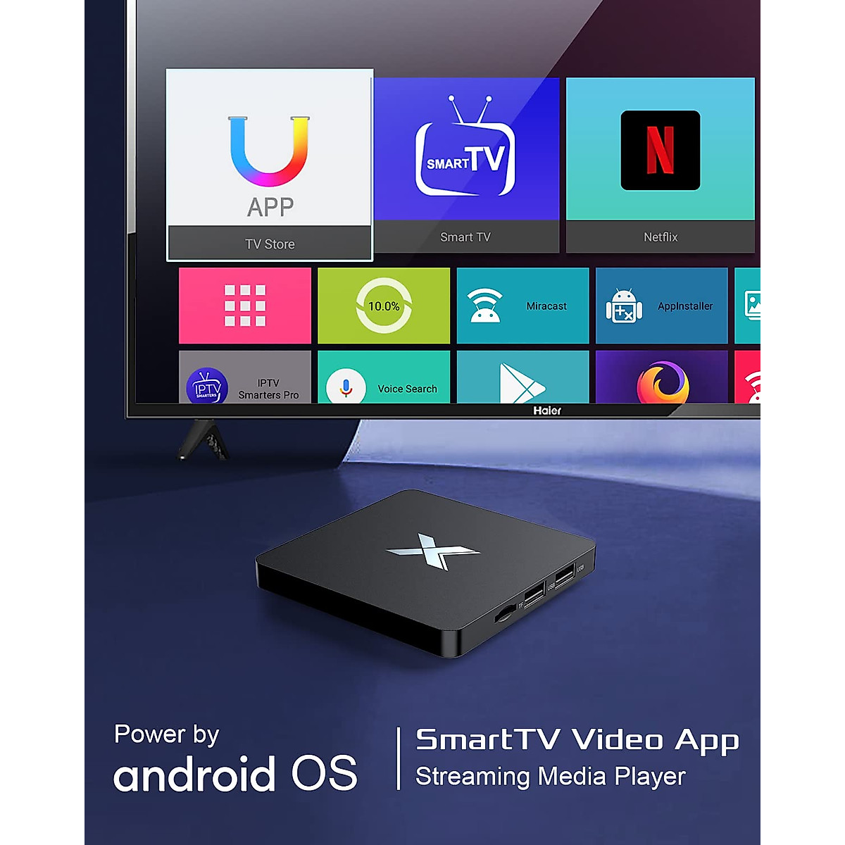 TV Box Android OS 4GB RAM 32GB ROM Quad-Core Cortex-A53 CPU Smart Media Player 2.4G 5G Dual Band WiFi Bluetooth 5.0 HDMI 4K Set Top Box for TV with Ethernet 10/100M