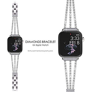 NewWays Compatible for Apple Watch Band Series 8 Series 7 41mm 40mm SE Series 6 5 4 3 38mm, Sparkling Bling Diamonds Bracelet for iWatch Band Womens (Shinystone-Silver)