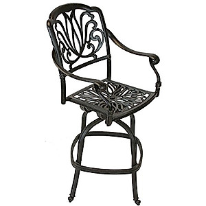 theWorldofpatio Elizabeth Cast Aluminum Powder Coated 4 Swivel Bar Stools 30" with Walnut Seat Cushions- Antique Bronze