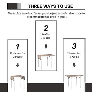 HOMCOM Modern 5-Piece Dining Table Set for 4 with Foldable Drop Leaf, 4 Chairs, and Metal Frame for Small Spaces, White