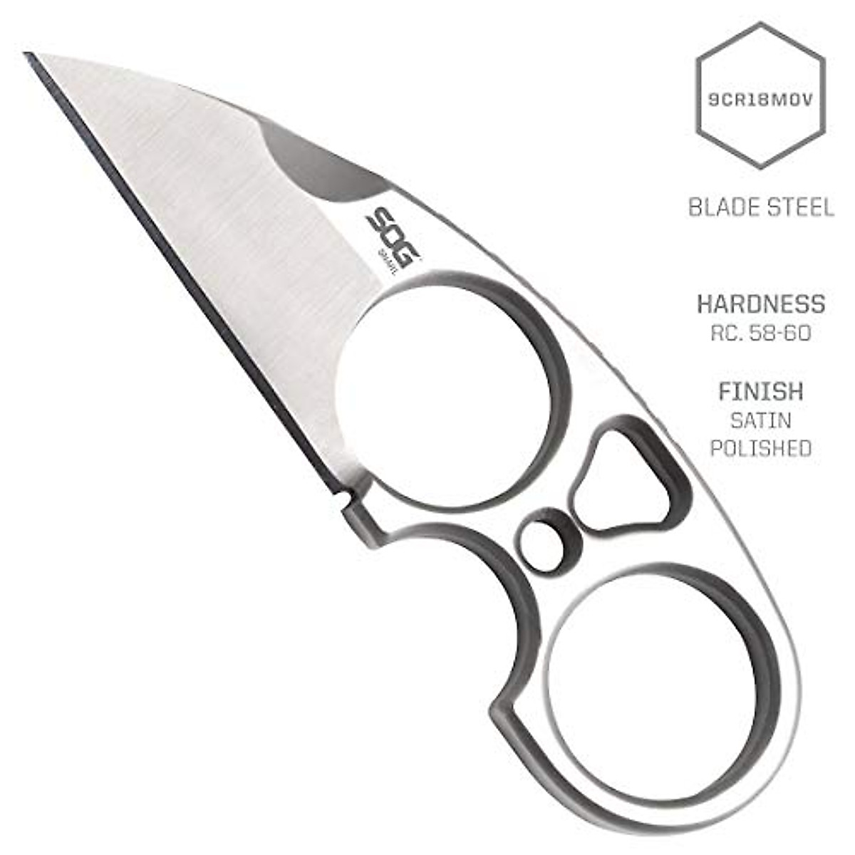 SOG Small Fixed Blade Knives - Snarl 2.3 Inch Sheepsfoot Blade, Belt Knife and Boot Knife w/Survival Knife Sheath and Neck Knife Chain (JB01K-CP)