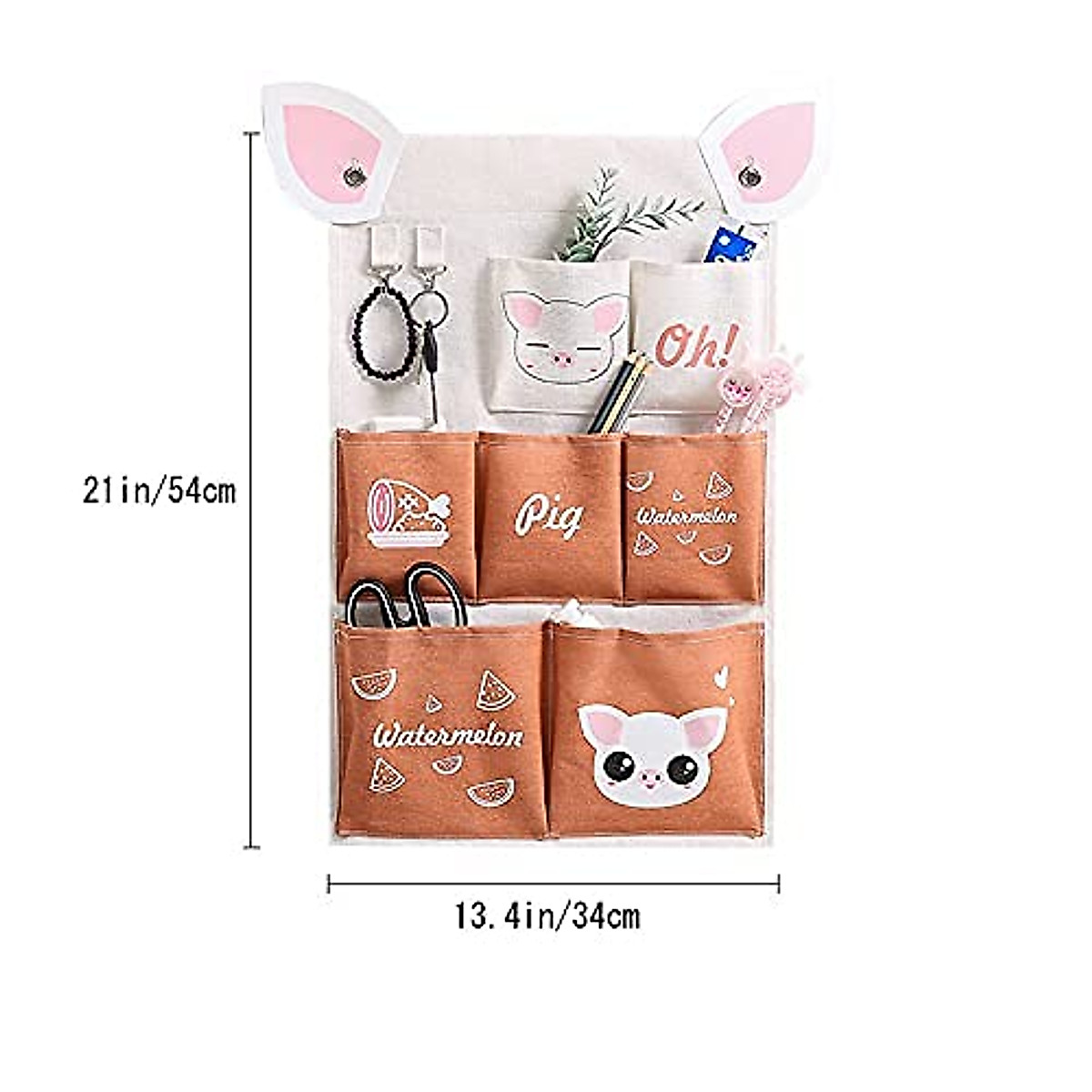 MIMOMA Wall Hanging Storage Bag,Over The Door Organizer Pocket,7 Pockets Premium Linen Fabric Pouches for Closet,Living Room,Bedroom,Bathroom (Pag)