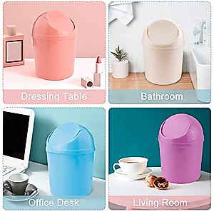 SITAKE 2 Pcs Plastic Mini Wastebasket Trash Can with Swing Lid with 120 Trash Bags, Tiny Desktop Waste Garbage Bin for Home, Office, Kitchen, Vanity Tabletop, Bedroom, Bathroom (Pink + Beige)