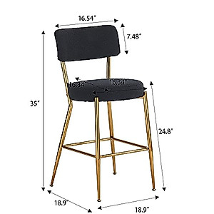 RIGHTPARTS Boucle Bar Stools Set of 2, 24 inch Modern Counter Height Bar Stools, Kitchen Island Stool Dining Chairs Tall Barstools with Backrest Fabric Upholstered Padded Metal Legs (2, Black 01)