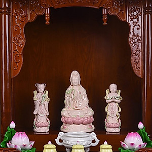 XINJDM Etchings Guan Yin Statue, Ceramic Quan Yin Buddha, Kwan Yin Statue, Buddha Siting On A Lotus Statue, Home Decor, Best Chinese Feng Shui Gifts. (11 Inches Top Ceramic Guan Yin) (Size : 28x14.5)