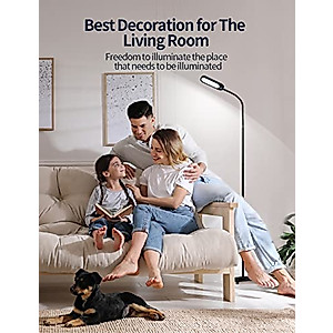LED Floor Lamp, Standing Lamp with 5 Color Temperature/4 Brightness Levels, Modern Reading Lamp with Adjustable Gooseneck, Dimmable Touch Control Vertical Lamp for Bedroom and Living Room, Black