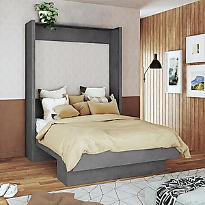 Oakland Living Easy-Lift Queen Murphy Wall Bed in Dark Grey with Shelf