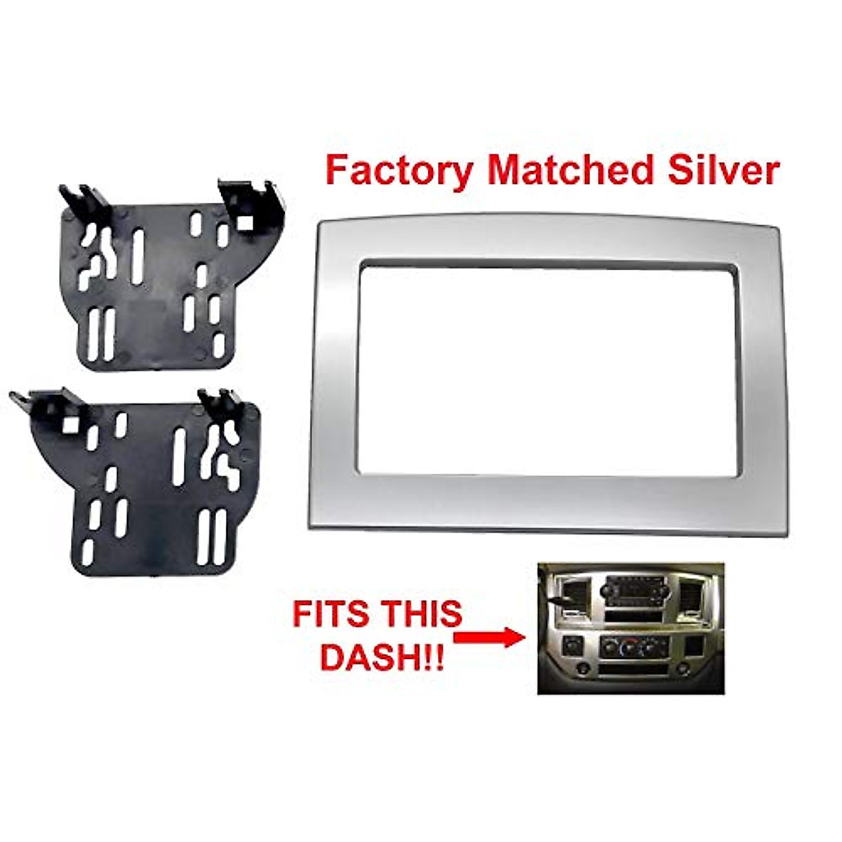 Silver Double Din Dash Kit Compatible with Dodge Ram 2006-2010 Truck Car Stereo Radio Install Kit