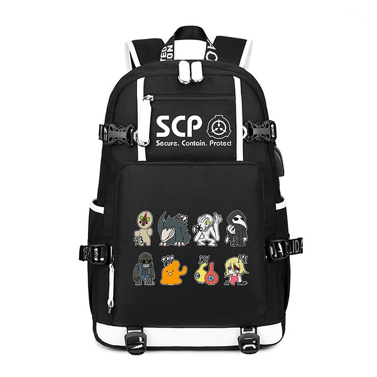 TPS SCP Foundation Women Daypack Cartoon Knapsack Oxford Travel Bagpack USB Laptop Backpack wtih USB Port (7)