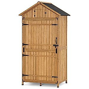 MCombo Large Outdoor Storage Shed with Adjustable Shelves, Outdoor Storage Cabinet with Lock, Wood Garden Tool Shed for Outside, Backyard and Patio (38x24x82 inch) 6056-1970 (Natural)