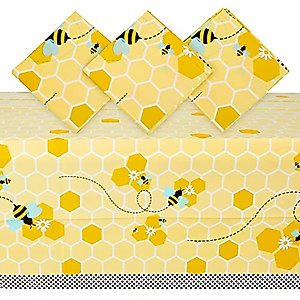 BLUE PANDA 3 Pack Bee Tablecloth, for Kids Birthday Party, Baby Shower, Bumble Bee Gender Reveal Decorations, (54 x 108 in)