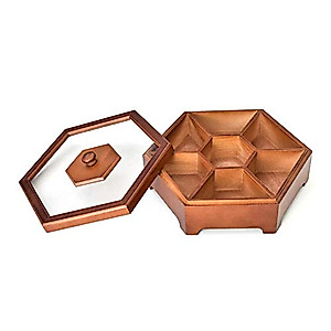 Wooden Dried Fruit Box, Multifunction Snack Storage Container Sectional Tray with Clear Window on the Lid, 7 Compartments Party Serving Platter for Candy/Nut/Sweets Cookies