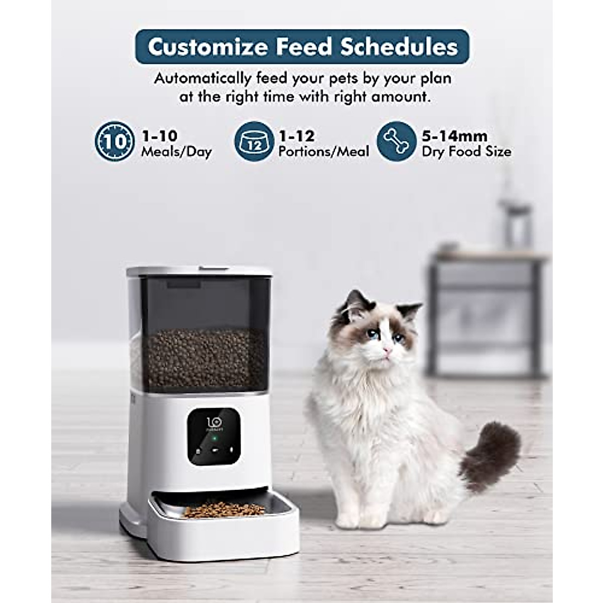 ZOKALEY Automatic Cat Feeders,2.4G WiFi Enabled Programmable Pet Feeder for Dog and Cat,Timed Pet Food Dispenser with Portion Control,APP Remote Control &10s Voice Recorder,B-White