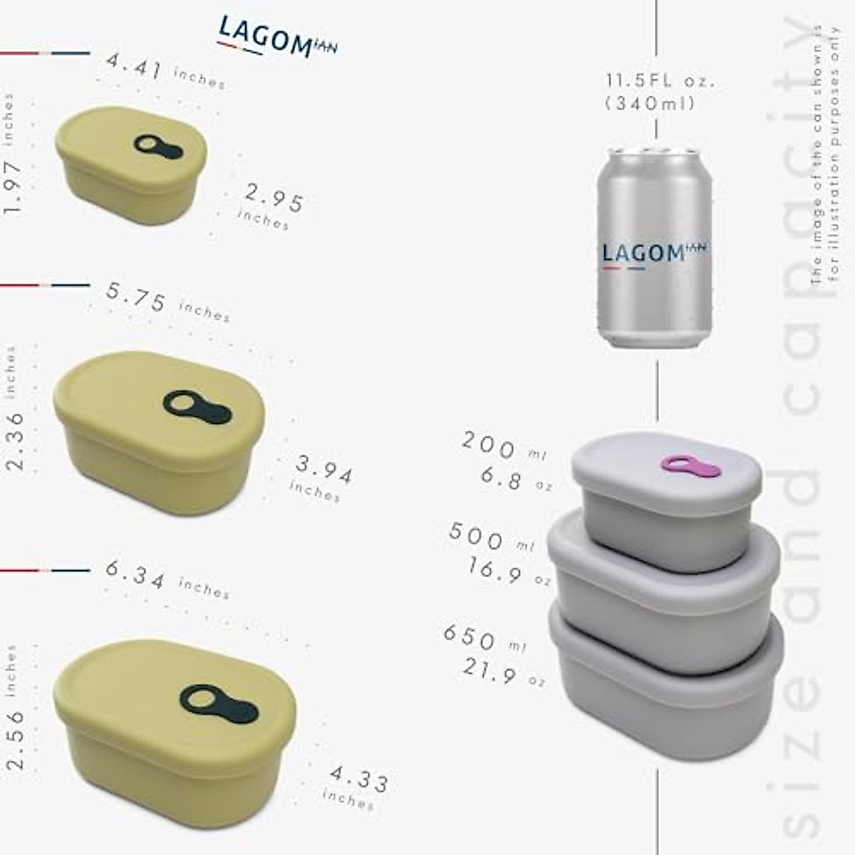 Lagomian Made in Korea, Set of 3 Nesting Hard-Shell Silicone Food Storage Containers | BPA Free, Airtight, Microwave, Dishwasher, Freezer Safe - Bento Lunch Box (Olive)