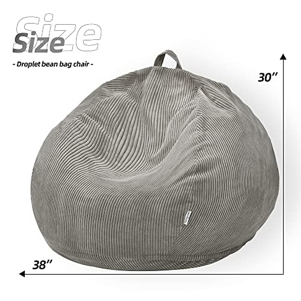 Homguava Bean Bag Chair: Teardrop Bean Bags with Memory Foam Filled, Compact Beanbag Chairs Soft Sofa with Corduroy Cover (Grey)