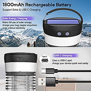 Bug Zapper, Electric Solar Mosquito Killer for Indoor & Outdoor, 3000V High Powered Pest Control Waterproof UV Mosquito Zapper,Rechargeable Insect Fly Trap for Home,Kitchen,Patio, Backyard,Camping